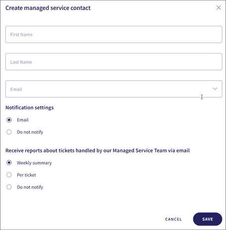 Managing managed service contacts