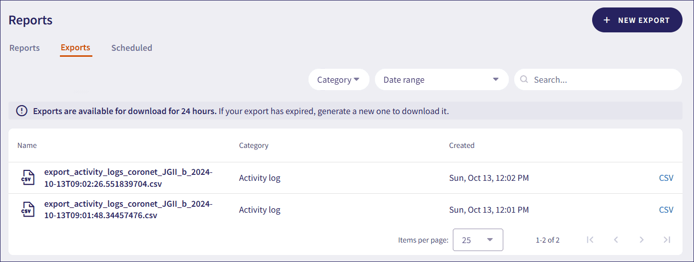 Viewing and creating exports