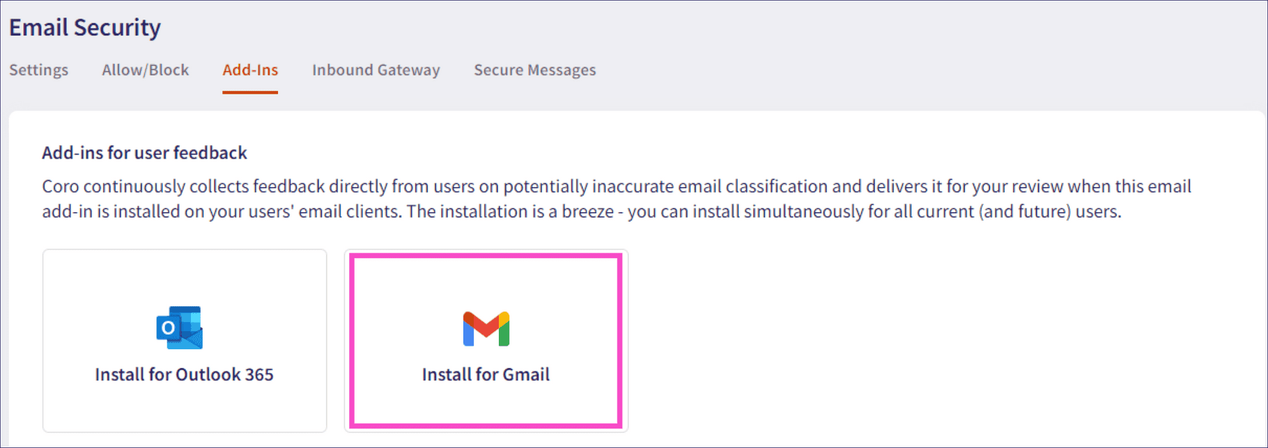 Installing and removing the Gmail add-in